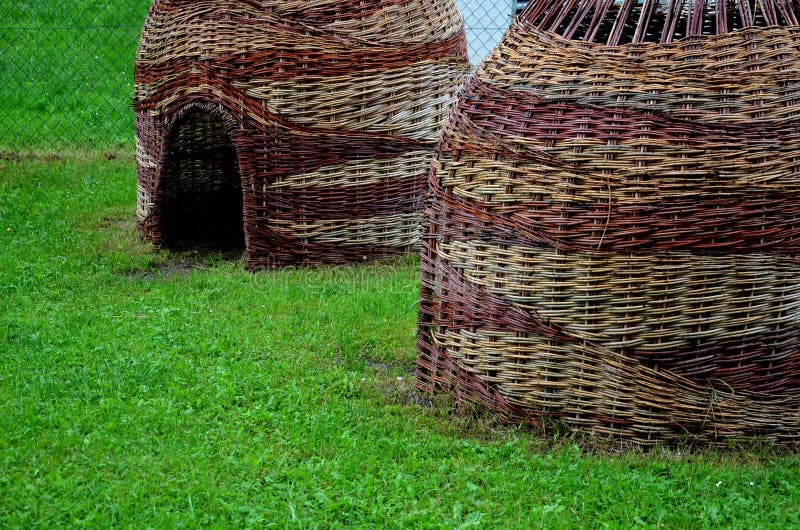 Woven Willow Wicker into a Cone Shape. Interlaced Structures with a ...