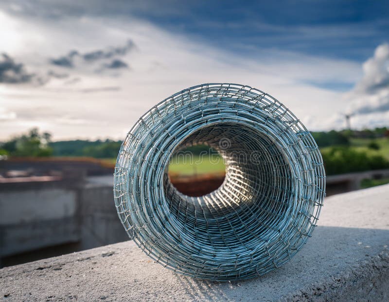A Woven Wire Mesh Roll Resting Diagonally on a Concrete Ledge ...