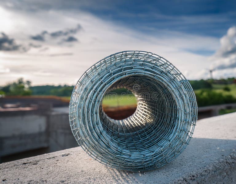 A Woven Wire Mesh Roll Resting Diagonally on a Concrete Ledge ...