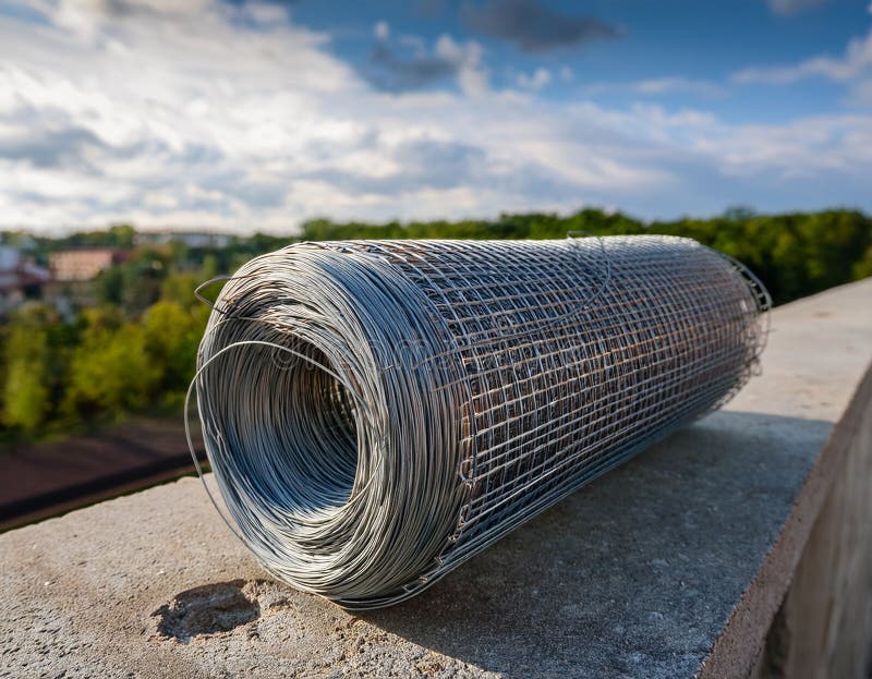 A Woven Wire Mesh Roll Resting Diagonally on a Concrete Ledge ...