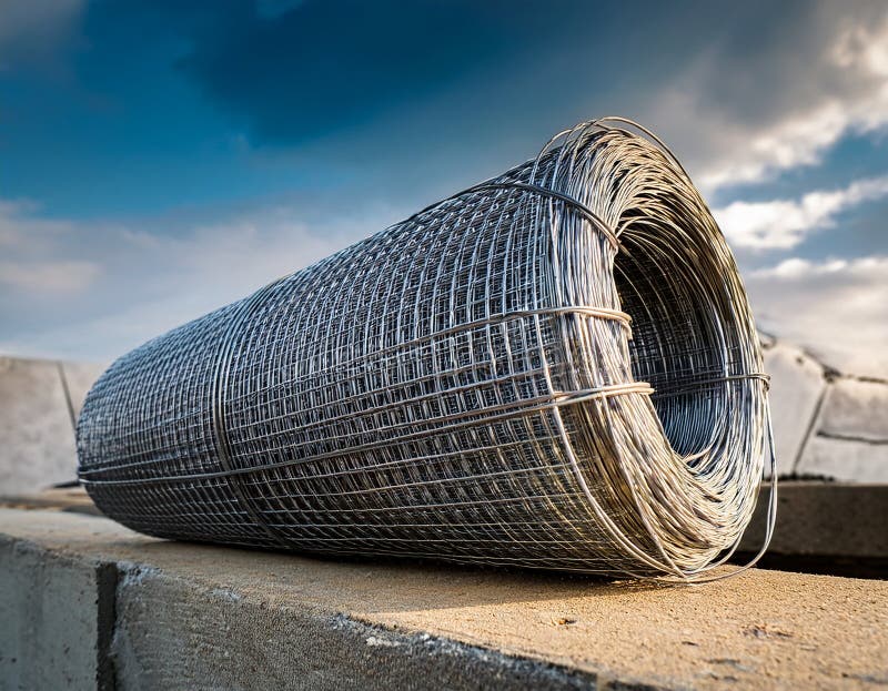 A Woven Wire Mesh Roll Resting Diagonally on a Concrete Ledge ...