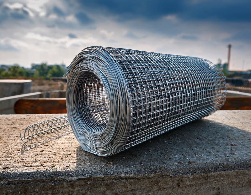 A Woven Wire Mesh Roll Resting Diagonally on a Concrete Ledge ...