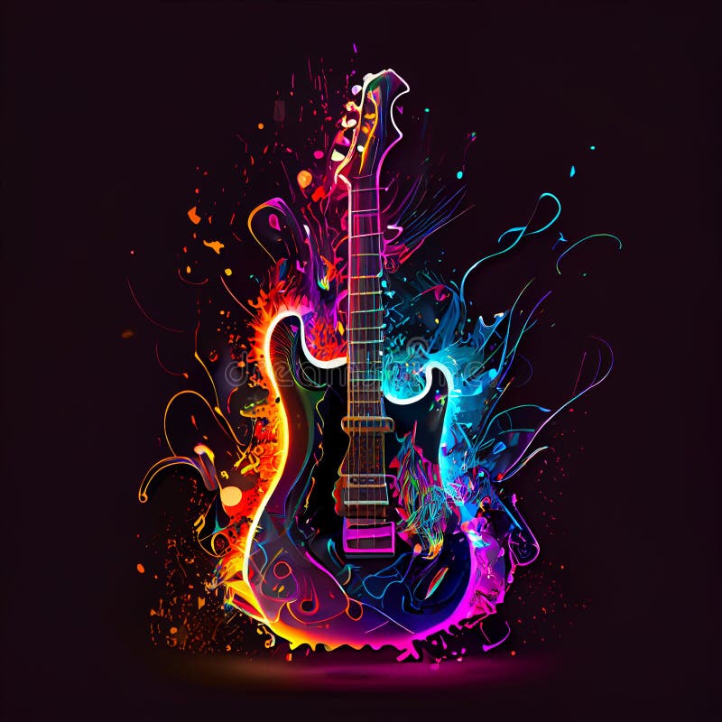 Colorful Colourful Abstract Guitar Vibrant Bright Colors Dark ...