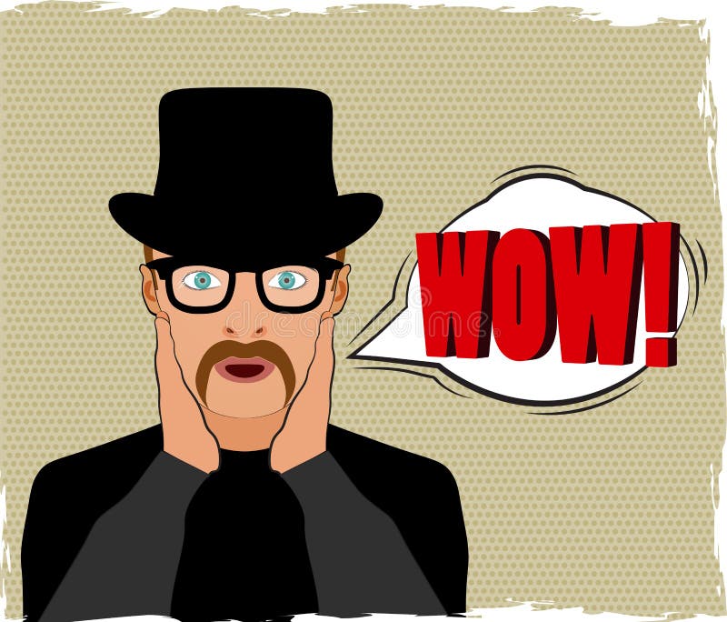 Wow Bubble Pop Art, Surprised Man on Dotted Background Stock Vector ...