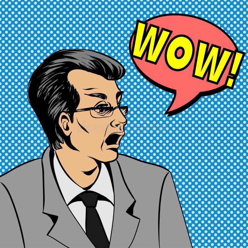 Wow Bubble Pop Art Surprised Man Face. Pop Art Illustration of a Comic ...