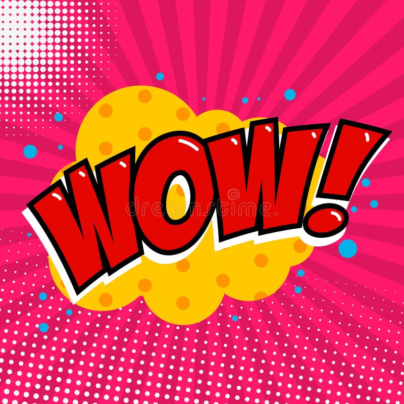 Wow! Comic Style Phrase on Sunburst Background. Design Element F Stock ...