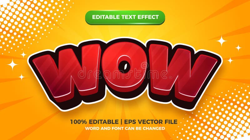 Wow Editable 3d Text Effect Comic Cartoon Style Stock Vector ...