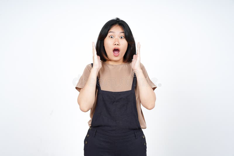 WOW Face Expression of Beautiful Asian Woman Isolated on White ...