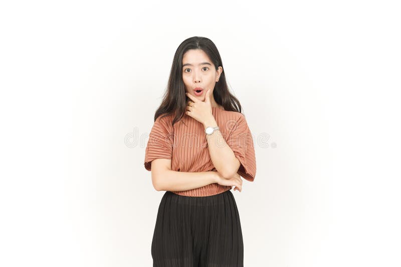 WOW Face Expression of Beautiful Asian Woman Isolated on White ...
