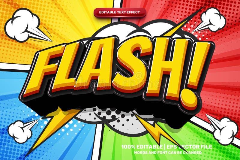 Wow Flash Comic Cartoon Style Bold 3D Editable Text Effect Style Stock ...