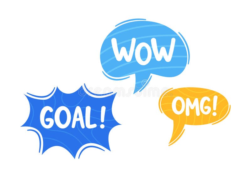 Wow, Goal and Omg Dialog Speech Bubbles, Vector Graphical Elements ...