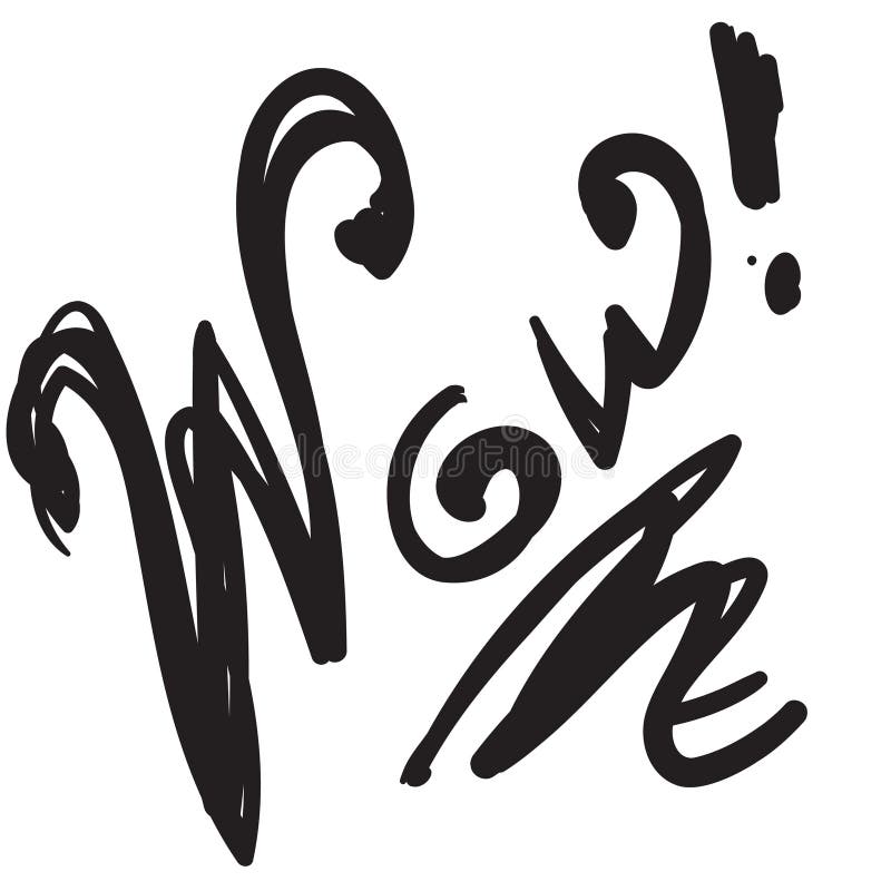 WOW Hand Drawn Word Set. Expression Doodle Text, Scribble Lettering ...