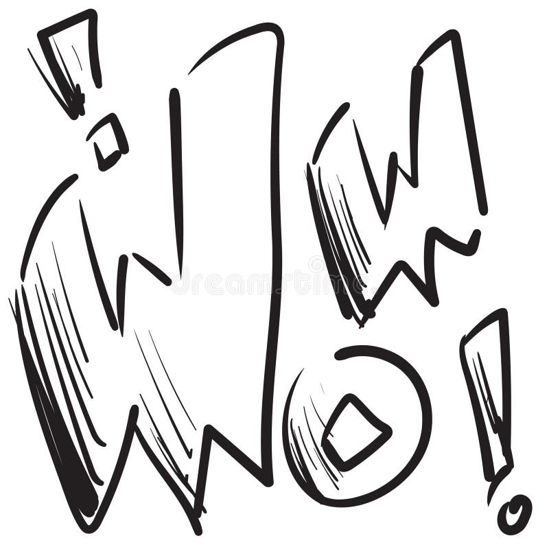 WOW Hand Drawn Word Set. Expression Doodle Text, Scribble Lettering ...