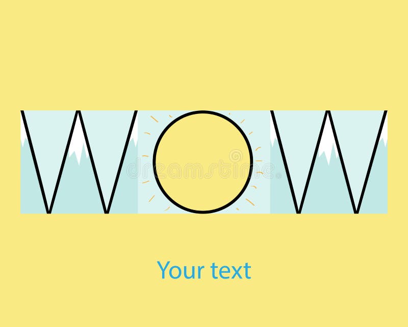 Wow Logo Inscription with Sun and Mountains. Vector. Stock Vector ...