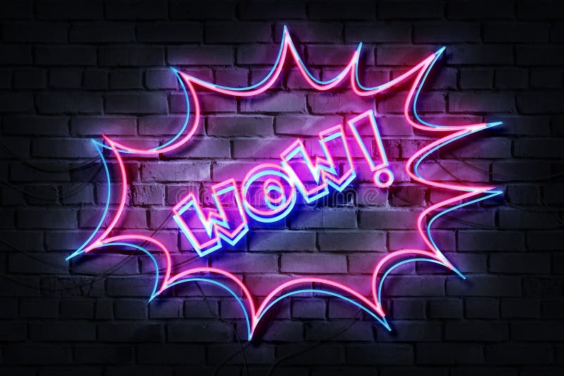 Wow Neon Sign on a Dark Wall Stock Illustration - Illustration of ...