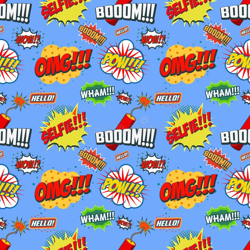 Wow Seamless Pattern. Seamless Pattern with Comic Style Phrases Stock Vector - Illustration of ...