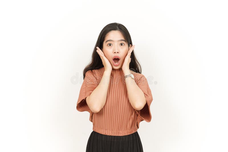 Wow Shock Face Expression of Beautiful Asian Woman Isolated on White ...