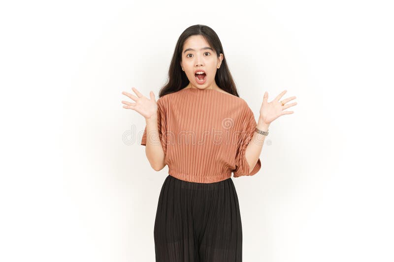 Wow Shock Face Expression of Beautiful Asian Woman Isolated on White ...