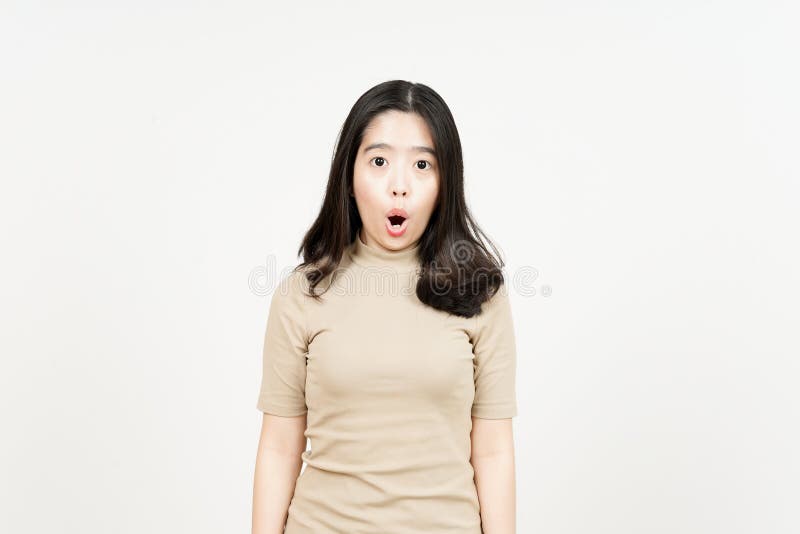 Wow Shock Face Expression of Beautiful Asian Woman Isolated on White ...