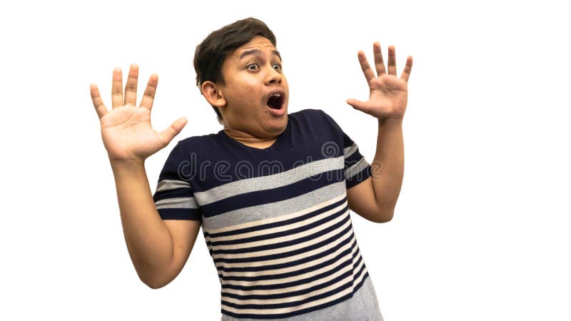 Wow and Shocked Face Expression of Young Asian Malay Man with Both ...