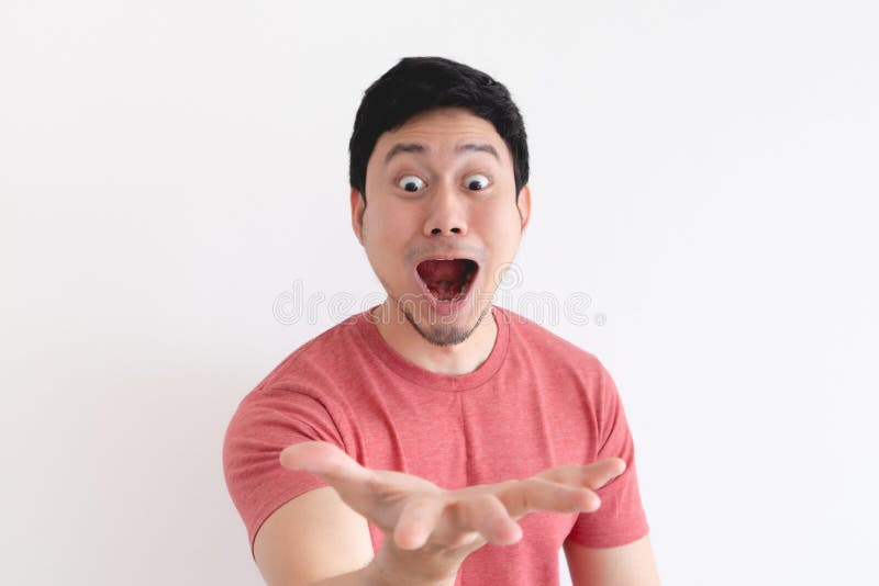 Wow and Shocked Face of Funny Man Isolated on White Background. Stock ...
