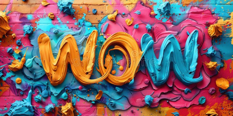 Wow Text with Colorful Paint Splash Effect Stock Image - Image of ...