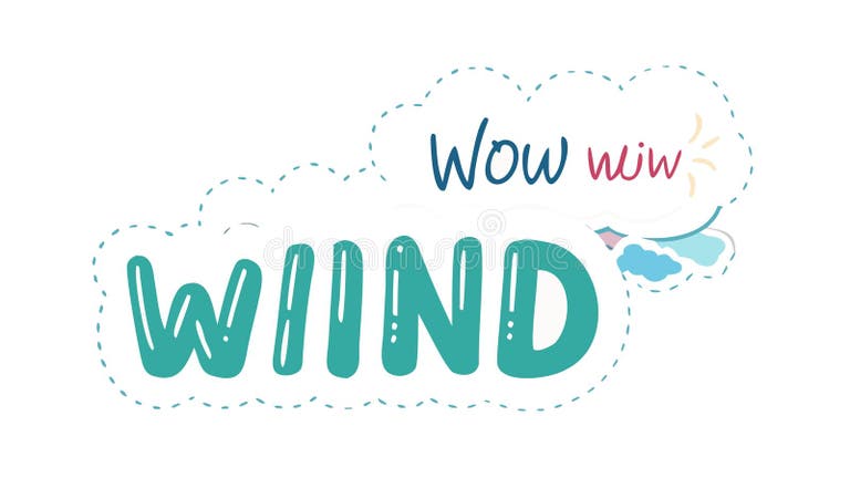 Wow Wow Wind Text Art, Dynamic Weather Expression, Vector Design ...