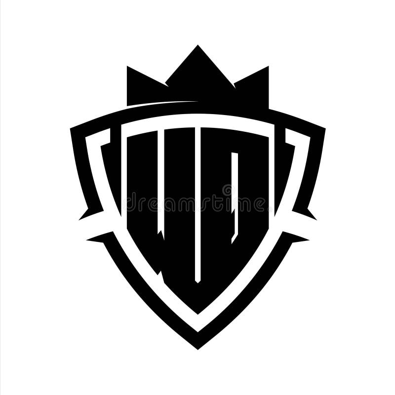 WQ Letter Bold Monogram Triangle Curve Shield Shape with Crown Black ...