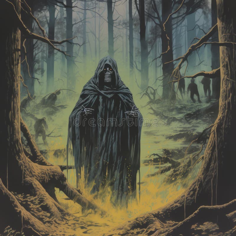 Wraith in Haunted Forest: a Deathly Dark Side Poster Stock Illustration ...