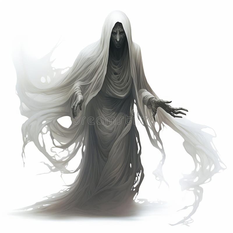 Eerie Wraith in White Background with Ghostly Aura Appears Stock ...