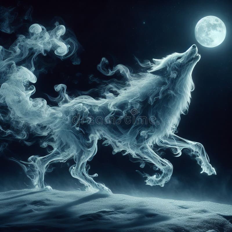 Wraithwolf â€ a Translucent Howling Wolf Made of Smoke Visibl Stock ...