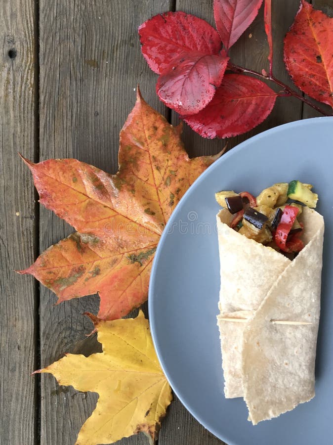 Wrap with Colorful Autumn Leaves Stock Image - Image of vegetarian ...