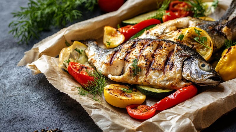 Wrap with Grilled Fish and Fresh Veggies Served in Paper. Stock Image ...