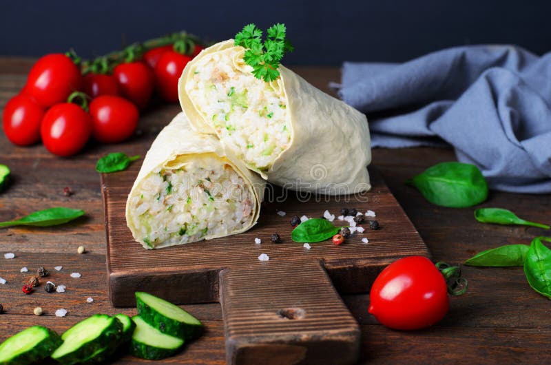 Wrap with Rice and Tuna Filling, Healthy Snack Stock Photo - Image of ...