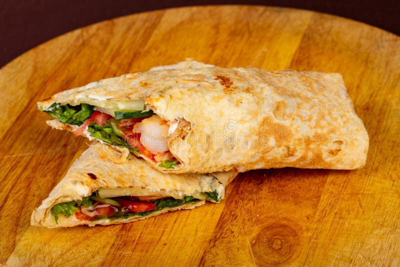 Wrap tortilla with prawn stock photo. Image of food - 126403614