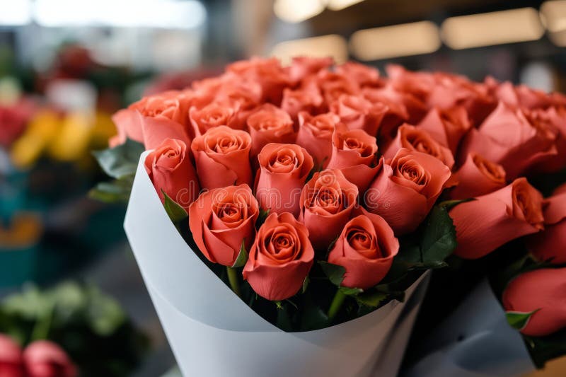 Wrapped Bouquet of Red Roses Stock Image - Image of love, wedding ...