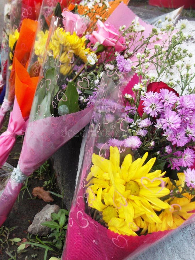 Wrapped Bouquets of Flowers Stock Photo - Image of gathering, spring ...