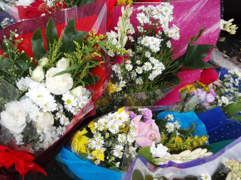 Wrapped Bouquets of Flowers Stock Image - Image of cellophane, nature ...