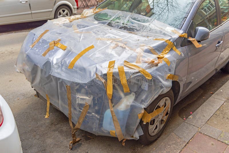 Wrapped Car Front Accident stock image. Image of insurance - 243537535