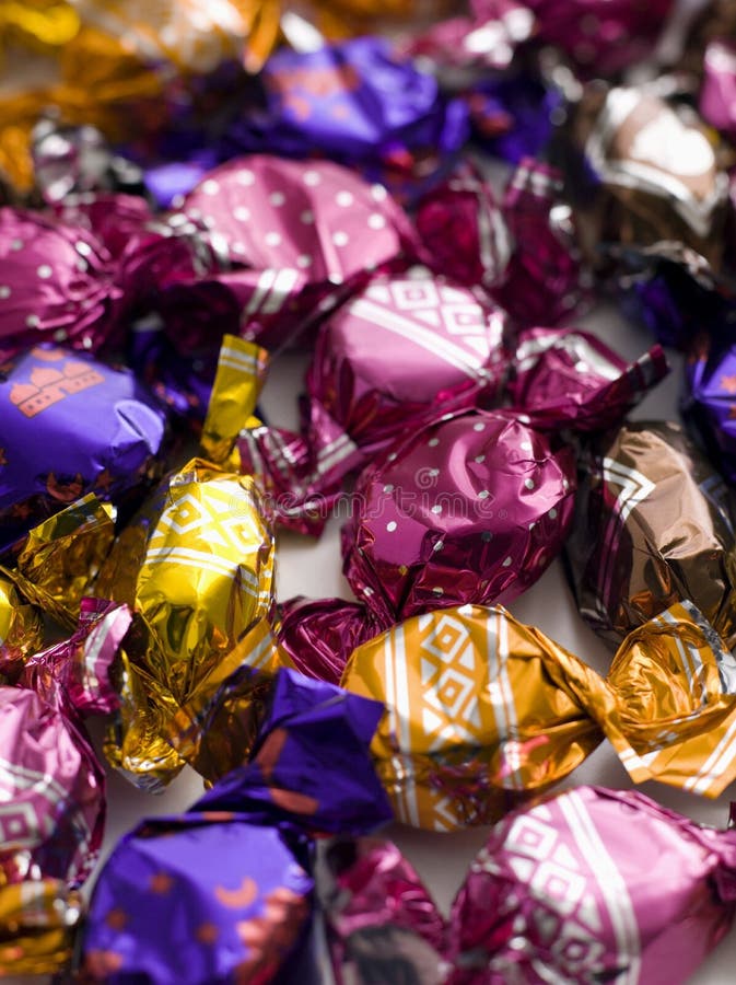 Wrapped Chocolates Heap At Grocery Stock Photo - Image of pile ...