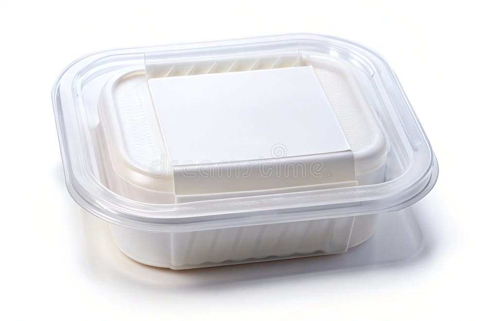 Wrapped Empty Plastic White Food Container with Blank Label Stock ...
