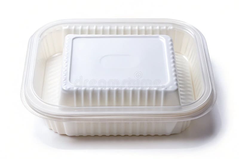 Wrapped Empty Plastic White Food Container with Blank Label Stock ...