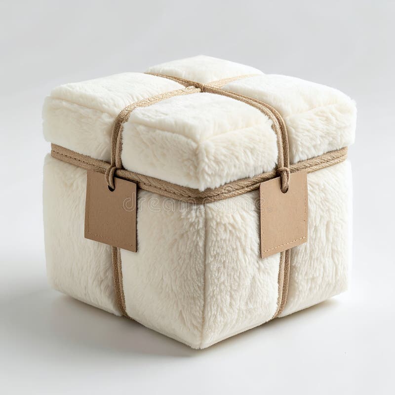 Wrapped Fluffy Cube with Neutral Tags, Soft Texture, Minimalist ...