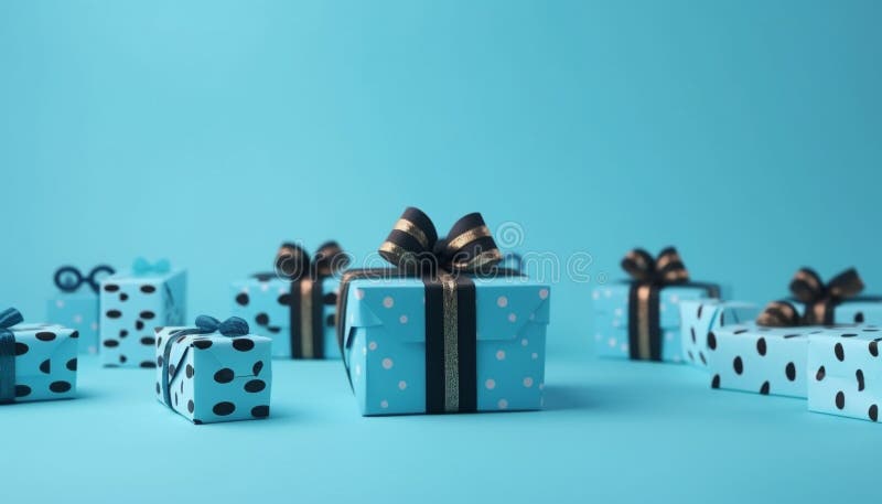 Wrapped Gift Box on Blue Decoration Stack Generated by AI Stock ...
