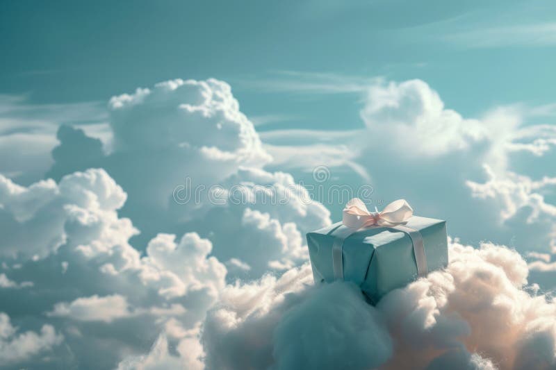 Wrapped Gift Box on a Cloud in the Sky. Getting Presents Stock Image ...