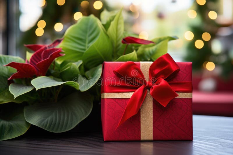 A Wrapped Gift Box Placed Next To a Festive Plant Stock Illustration ...