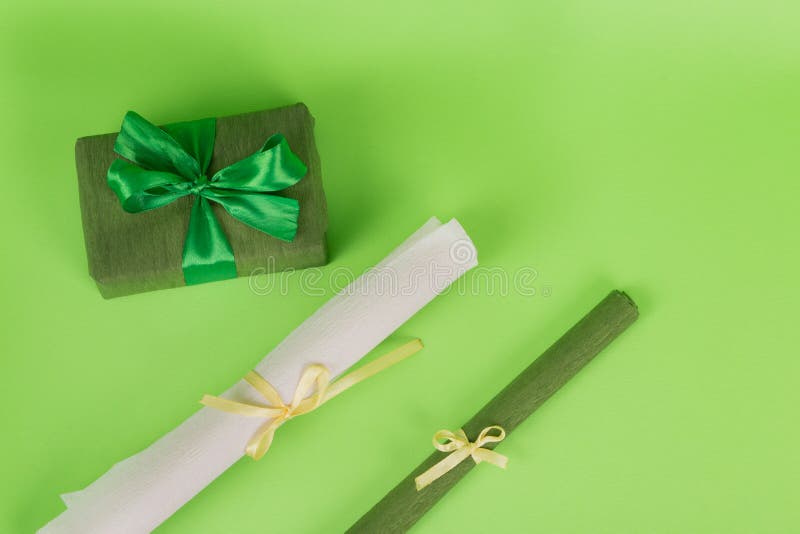 Wrapped Gift Wrapping Paper. Green Paper in a Roll. Gift in Green ...