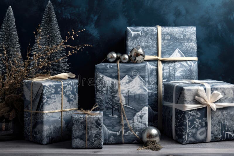 Wrapped Gifts with Winter-themed Patterns and Textures Stock ...