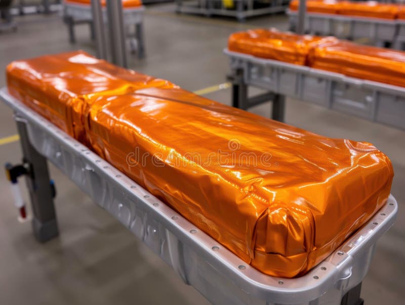 Wrapped Orange Industrial Package on Metal Shelving Stock Illustration ...