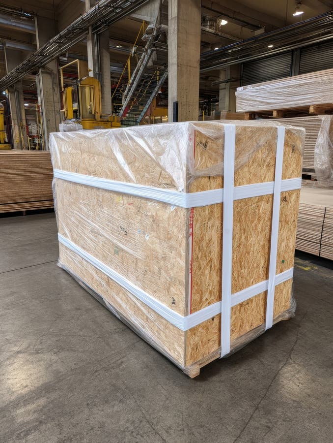 Package of OSB Sheets Wrapped for Shipping in a Warehouse Setting with ...